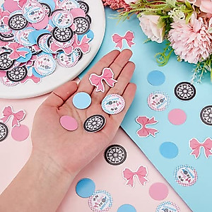 200pcs Burnouts or Bows Gender Reveal Confetti, Pink and Blue Paper Confetti Round Confetti Dots for Baby Shower Gender Reveal Party Decorations (5 styles)