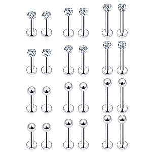 Lcolyoli 24Pcs 16G Labret Jewelry Stainless Steel Medusa Piercing Jewelry Monroe Lip Rings Different Size Tragus Nail Conch Helix Earring Stud Bar Length 6mm 8mm 10mm Silver-tone