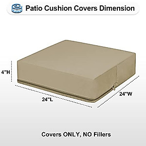 OutdoorLines Patio Seat Cushion Cover Replacement, Waterproof Cushion Cover for Outdoor Furniture, Anti-Slip Patio Chair Cushion Cover for Garden and Backyard (Set of 4, 24"x24"x4", Camel, Cover Only)