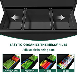Yukimo 2 Drawer Lateral File Cabinet with Lock and 2 Drawer File Cabinet with Drawers, Black