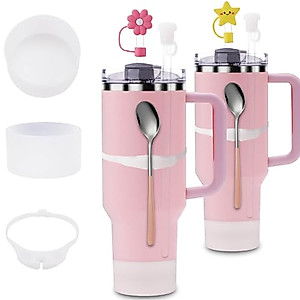 Stanley Cup Accessories Set Including 1Pcs Stanley Carrier Bag, 10 Pcs Straw Cover Cap,Silicone Spill Proof Stopper, 2 Pcs Silicone Boot for 30/40oz Adventure Quencher & Flowstate Tumbler with Handle