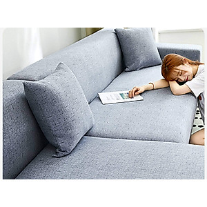 IMYOGI High Stretch Sofa Covers Stretch Sofa Cover Chair Loveseat Couch Slipcover, Machine Washable, Stylish Furniture Protector-4 Seater+4 Seater-Lake Blue