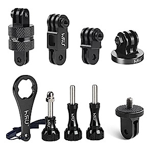 HSU All Aluminum Alloy Basic Adapter Grab Bag for GoPro, Including 1/4 inch 20 Tripod Mount, Rotation Camera Mount, Adjust Arm, Thumbscrew and Wrench（9 Pcs）