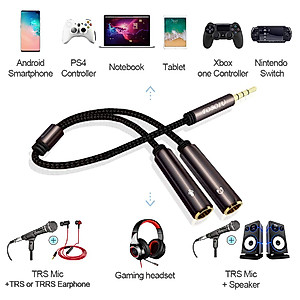 Foboiu 2 Pack Headphone Splitter Adapter, Headset Splitter Separate Headphones and Mic Jack, 3.5mm Splitter for PS4, PS5, Xbox One, Laptop, PC Gaming Headset, Tablet, Smartphone, Switch