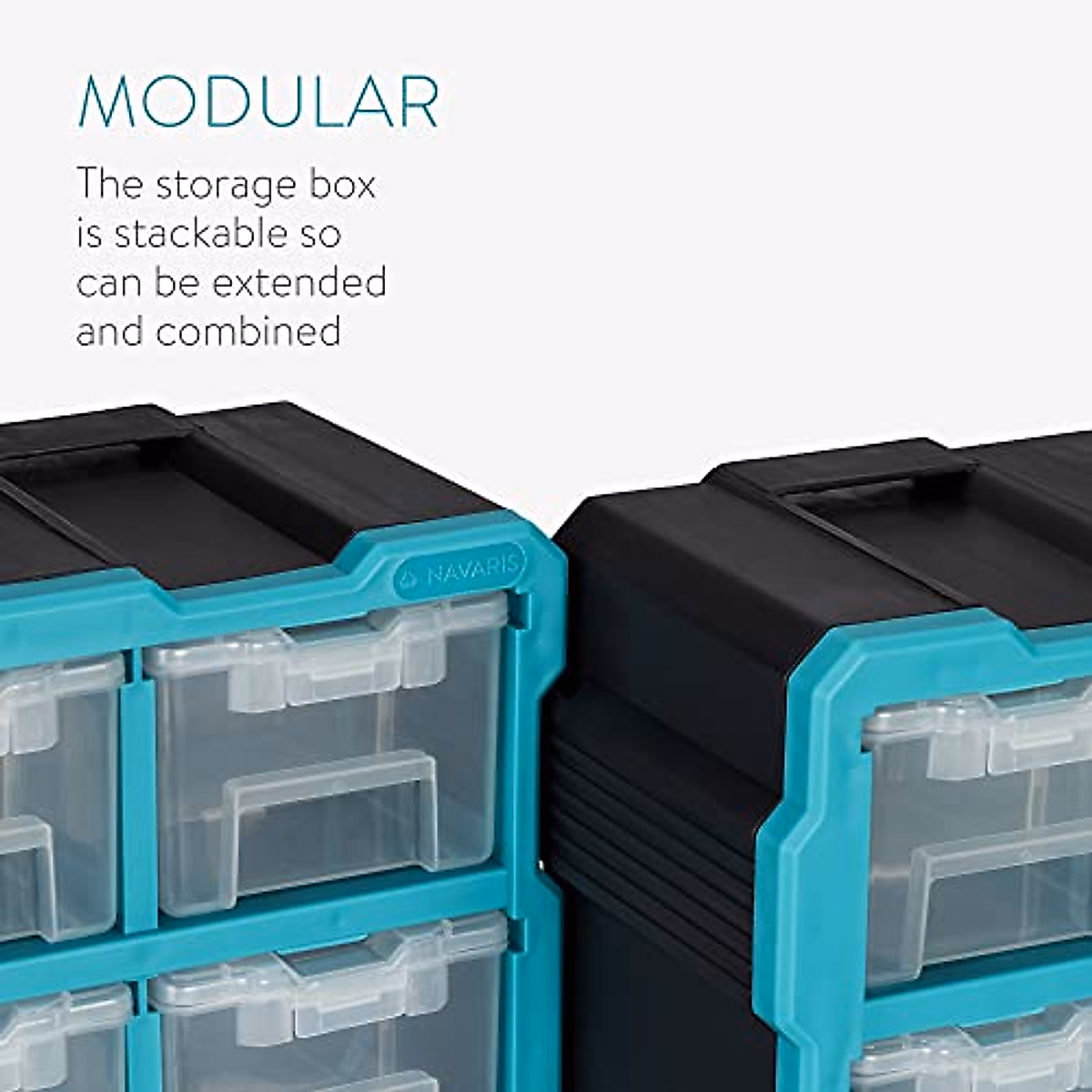 Navaris Modular Storage Organizer Drawers - Plastic Drawer Box Compartment Set for Screws Nails Small Tool Parts - Garage Shed Storage Bins - 9 Closed