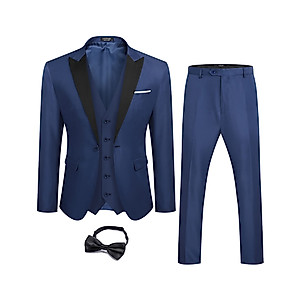 COOFANDY Mens Suits 3 Piece Casual Suit Jacket Regular Fit Tuxedo Set for Wedding Dinner Prom Navy Blue
