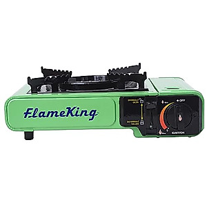 Flame King YSNVT-505 Dual Fuel Butane & Propane Gas Camping Stove with Single Burner, Portable and Great for Outdoor Cooking, Backpacking 8.5"X8.5" grid