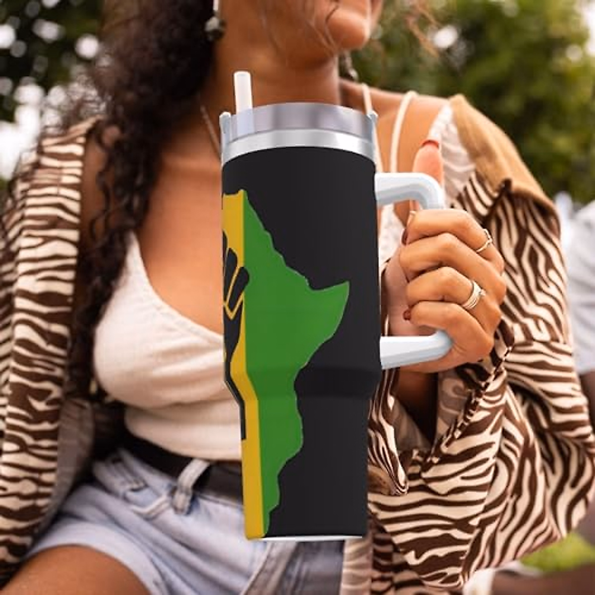Xiexide 40oz Stainless Steel Camping African Map Black History Africa Power Rasta Color Double Walled Vacuum Insulatedith Handle And Straw,Hot & Cold Drinks