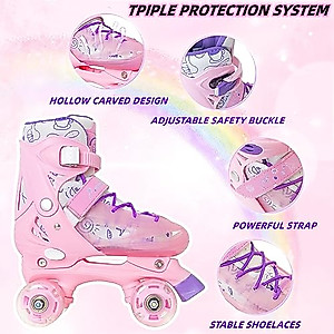 Nattork Roller Skates for Girls Kids Boys, 4 Sizes Adjustable Quad Skates Shoes with Light up Wheels,Safe and Fun Girl Skates, Best Gift for Beginners Indoor Outdoor Sports S Pink