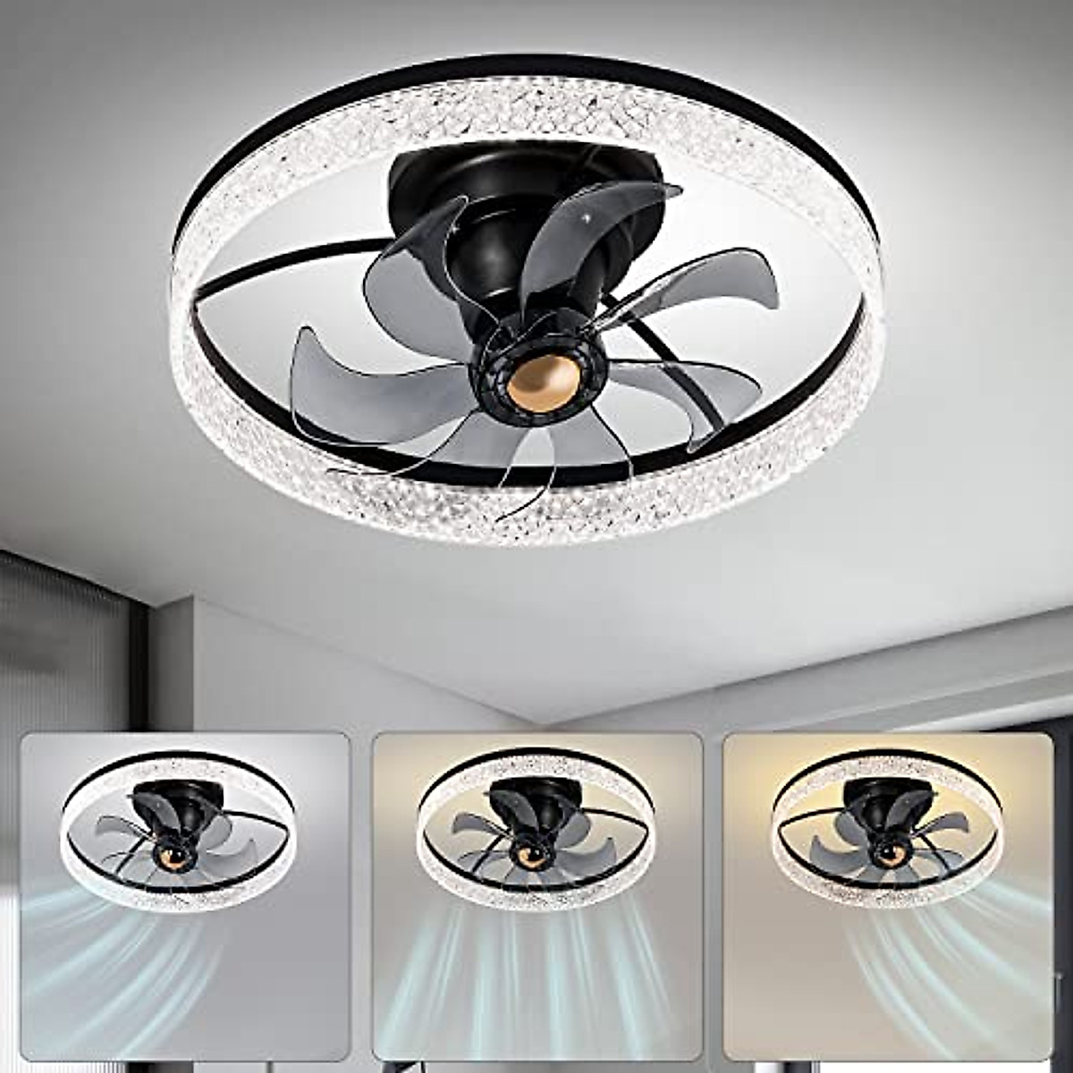 REDSTAR 20" Modern Ceiling Fan with Light, 360° Rotatable, Stepless Adjustable Temp and Brightness, Ceiling Lights with Fan Remote Control