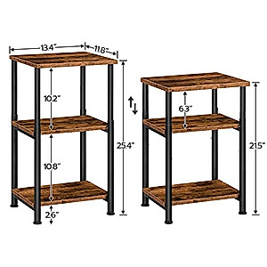 HOOBRO Side Table, Height-Adjustable Nightstand with Storage Shelves, 3-Tier Tall Industrial End Table, Coffee Table, for Living Room, Bedroom, Study, Solid Structure, Rustic Brown BF65BZ01