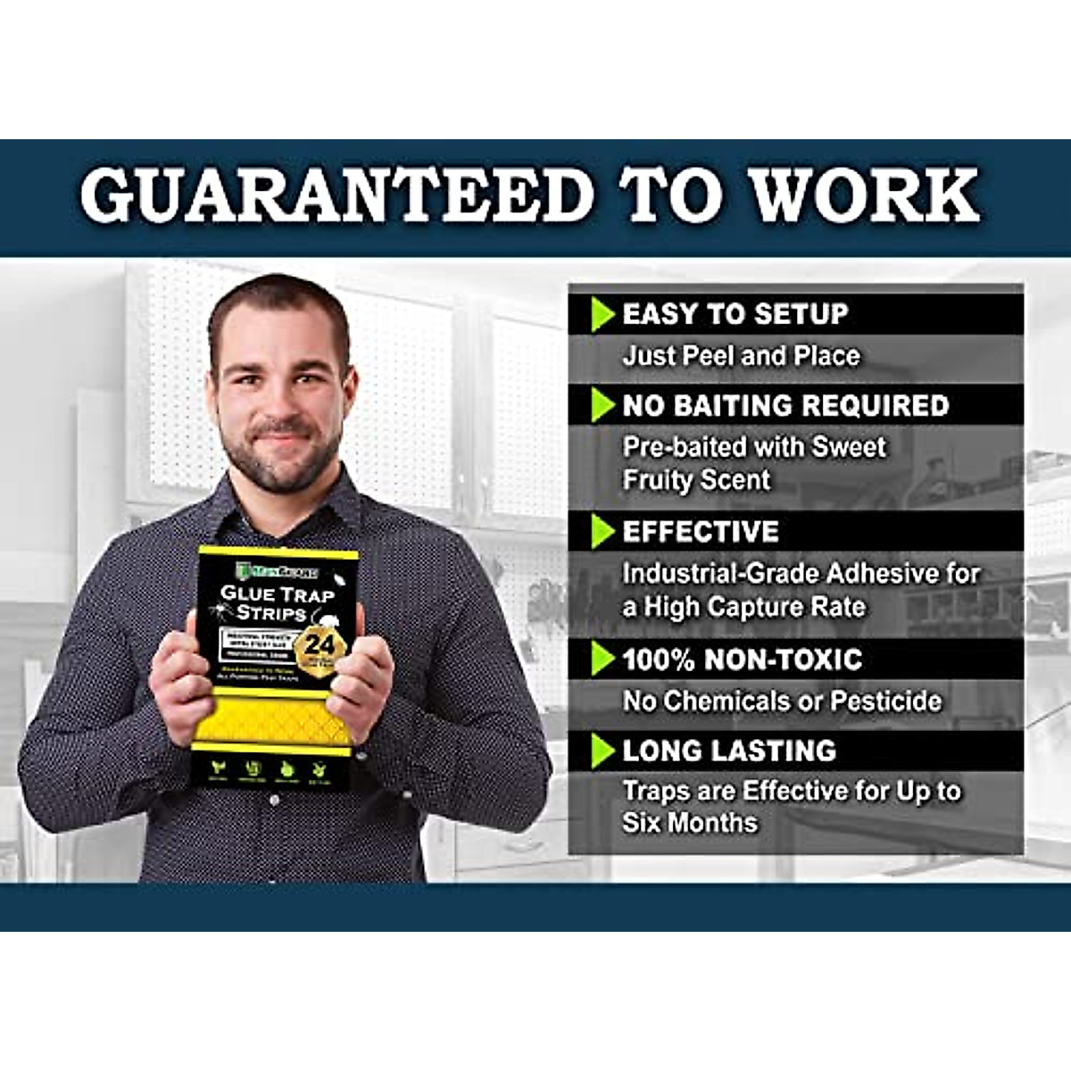 MaxGuard Glue Trap Strips (24 Traps) Non-Toxic Extra Sticky Glue Board Pre-Baited with Fruity Scent Attractant Trap & Kill Insects, Bugs, Spiders, Crickets, Scorpions, Cockroaches, Centipedes, Mice