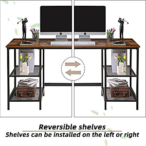 Aibiju Computer Desk with Storage Shelf on The Left or Right, Home Office Study Writing Small Desk 47 Inch Industrial Modern Simple Wood Desk Easy to Assemble, Max Load 150lbs, Brown YD-TMJ33MH