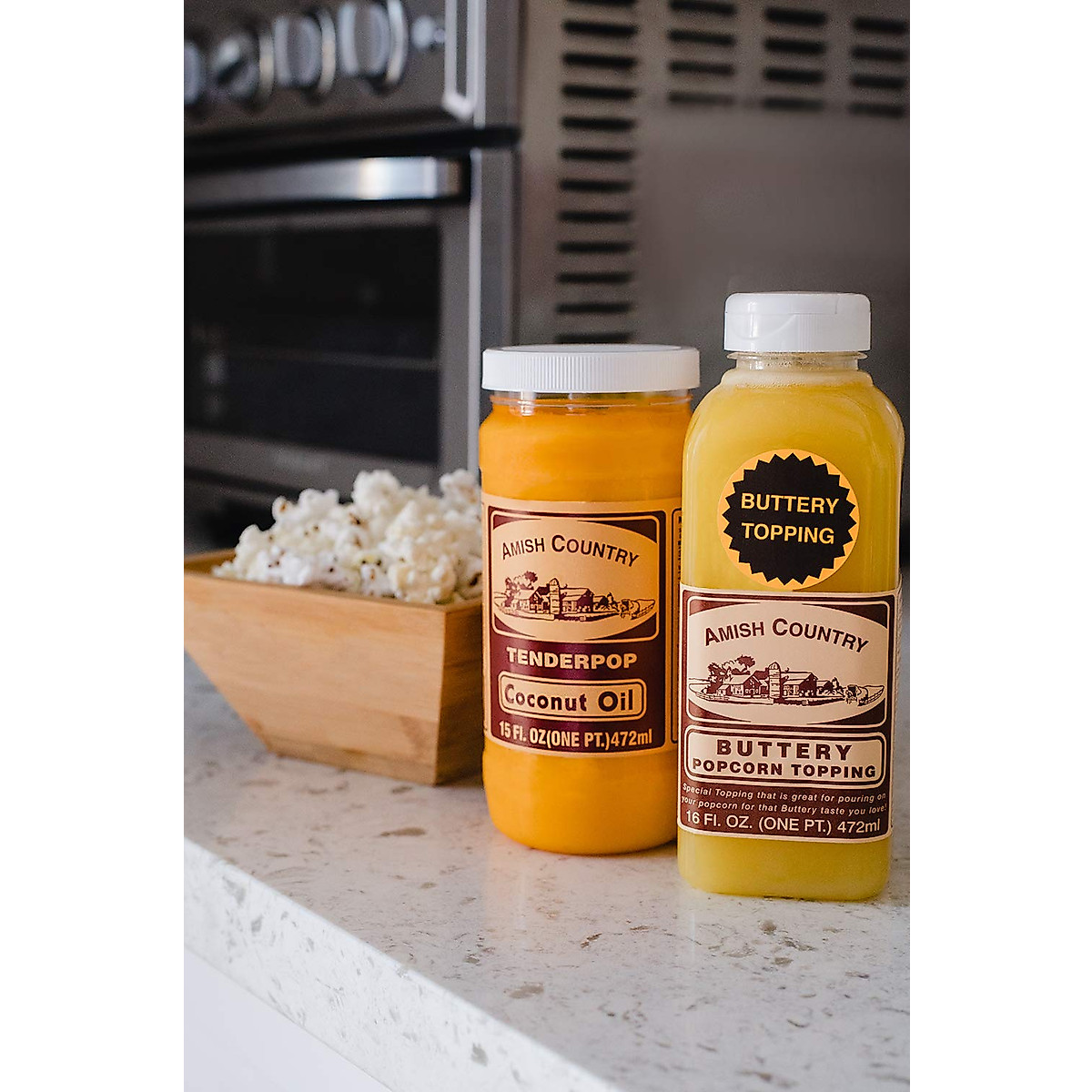 Amish Country Popcorn | Coconut Oil and Buttery Topping Bundle | 15 oz Coconut Oil and 16 oz Buttery Popcorn Topping | Old Fashioned, Non-GMO and Gluten Free