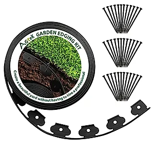 AGTEK 40FT Plastic Landscape Edging Kit 2in. Height No-Dig Garden Edging Border Lawn Edging Roll for Flower Bed Lawn Yard, Black with 36 Spikes
