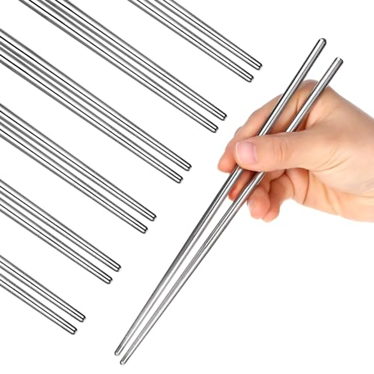 6Pairs Chopsticks Stainless Steel Chopsticks Metal Silver Chopsticks Metal Chopsticks Reusable Dishwasher Silver Reusable Chopsticks Japanese Korean Chinese Chopstick for Dinner Lightweight Non-Slip
