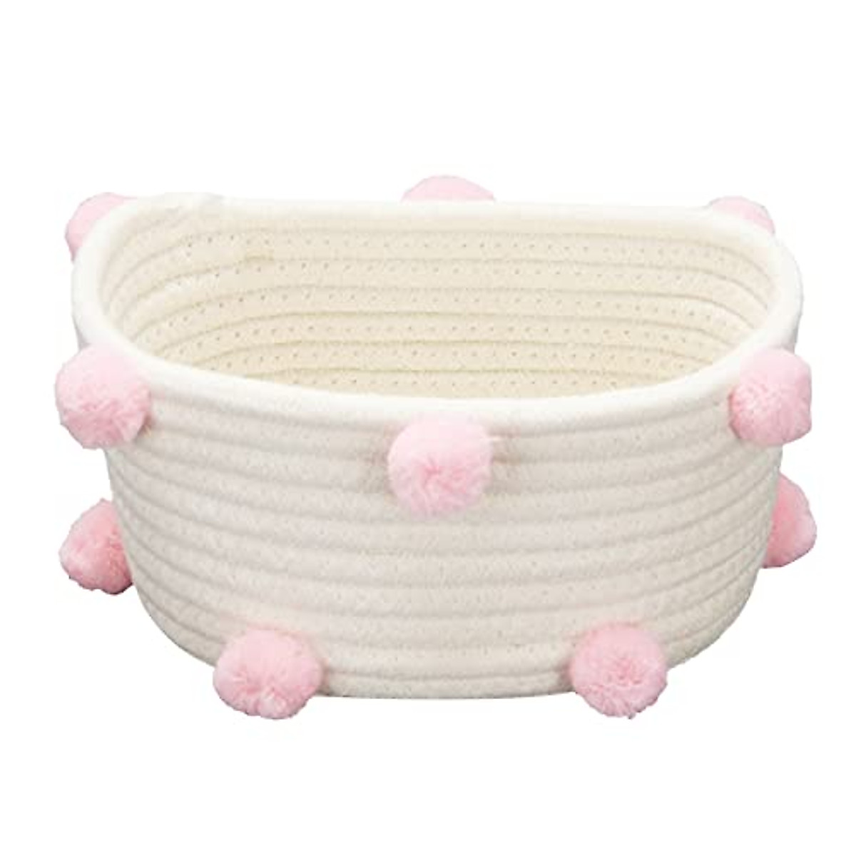 putyEosu Cotton Woven Basket Cute Pompom Decor Sundries Finishing Box Nordic Cosmetic Toys Organizer S