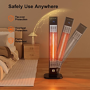 AKIRES Space Heater for Large Room,34IN Portable Electric Tower Heater with IP44 Waterproof,24H Timer,Remote,3 Heating Modes,Infrared Heater for Living Room Bedroom Office Bathroom Indoor Outdoor Use