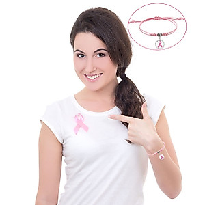 Palotay 10PCS Breast Caner Awareness Bracelets Pink Ribbon Braided Bracelets Breast Cancer Bracelets with Ribbon Pink Adjustable Breast Cancer Bracelets for Women Breast Caner Awareness Month Gifts,