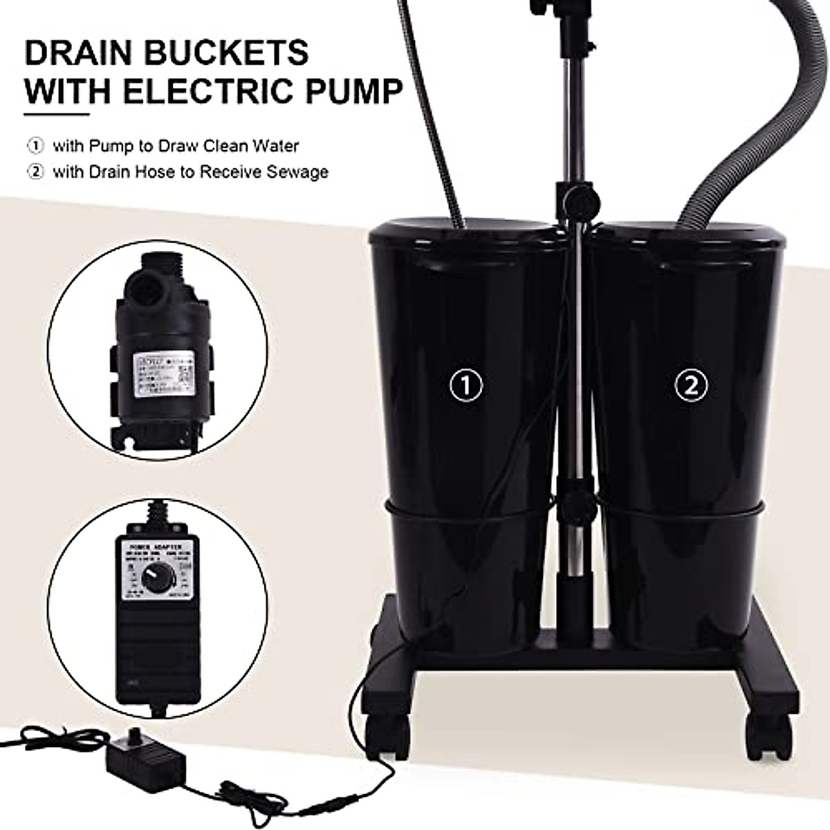 Paddie Portable Shampoo Bowl with Electric Pump and 2 Water Tanks, Portable Hair Washing Sink with Sprayer for Salon Home, Black