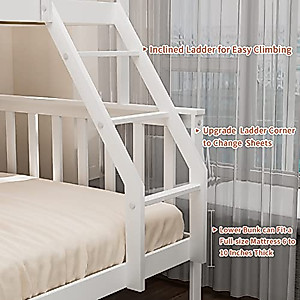 JOYMOR Convertible Twin Over Full Bunk Bed for Kids Children Teens Adults, Solid Wood Bunk Bed Frame with Ladder and Guard Rail Space Saving Beds Frames for Bedroom (Mattress not Included)