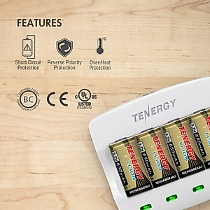 Tenergy Fast Charger ONLY for Arlo Certified Tenergy 3.7V 650mAh RCR123A Li-ion Rechargeable Battery, CE and FCC Certified