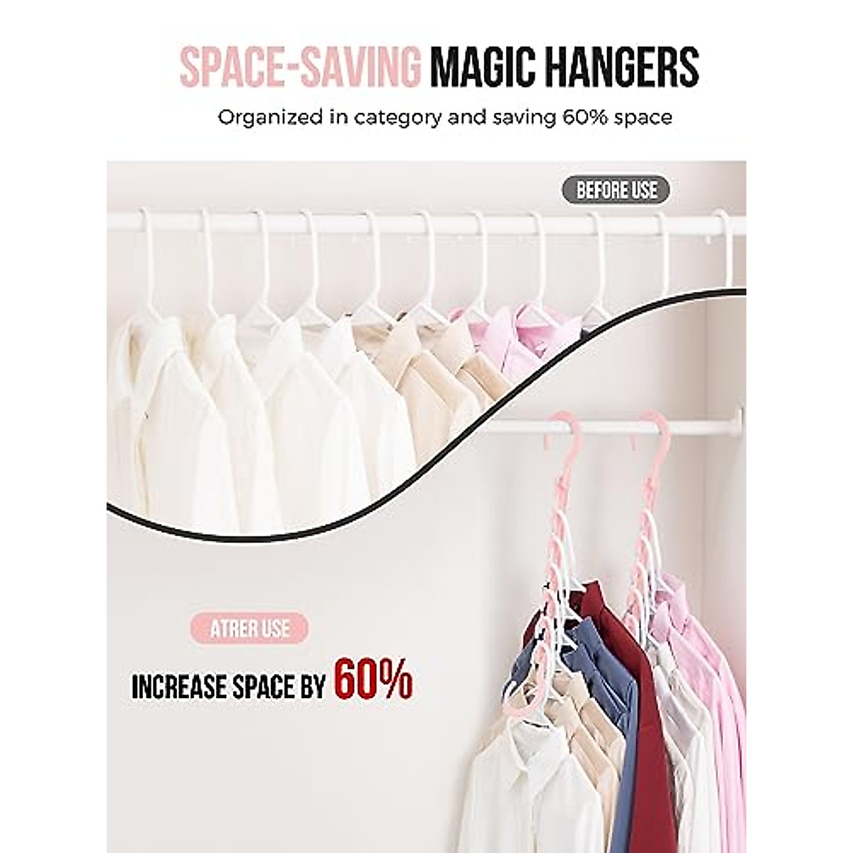Smartor Closet Organizers and Storage - 12 Pack, Closet Organizer Hanger for Heavy Clothes, Hangers Space Saving for Wardrobe, Dorm, House Essentials for College Students Girls, Space Saver Hangers