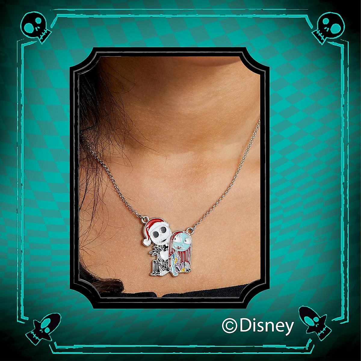 Disney The Nightmare Before Christmas Womens Stud Earrings and Necklace Set - Jack and Sally Necklace - Jack Skellington Stud Earrings