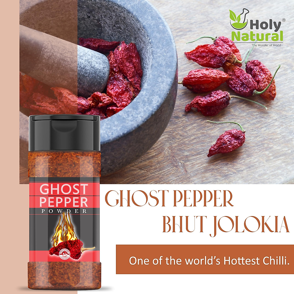 Ghost Pepper Powder (Bhut Jolokia Chili) - 3.5 oz/100 gm, 100% Pure, Smoked, Hottest & Spicy Chili Powder, Add Unique, Delicious, Complex and Smoky Flavor to Your Favorite Dishes