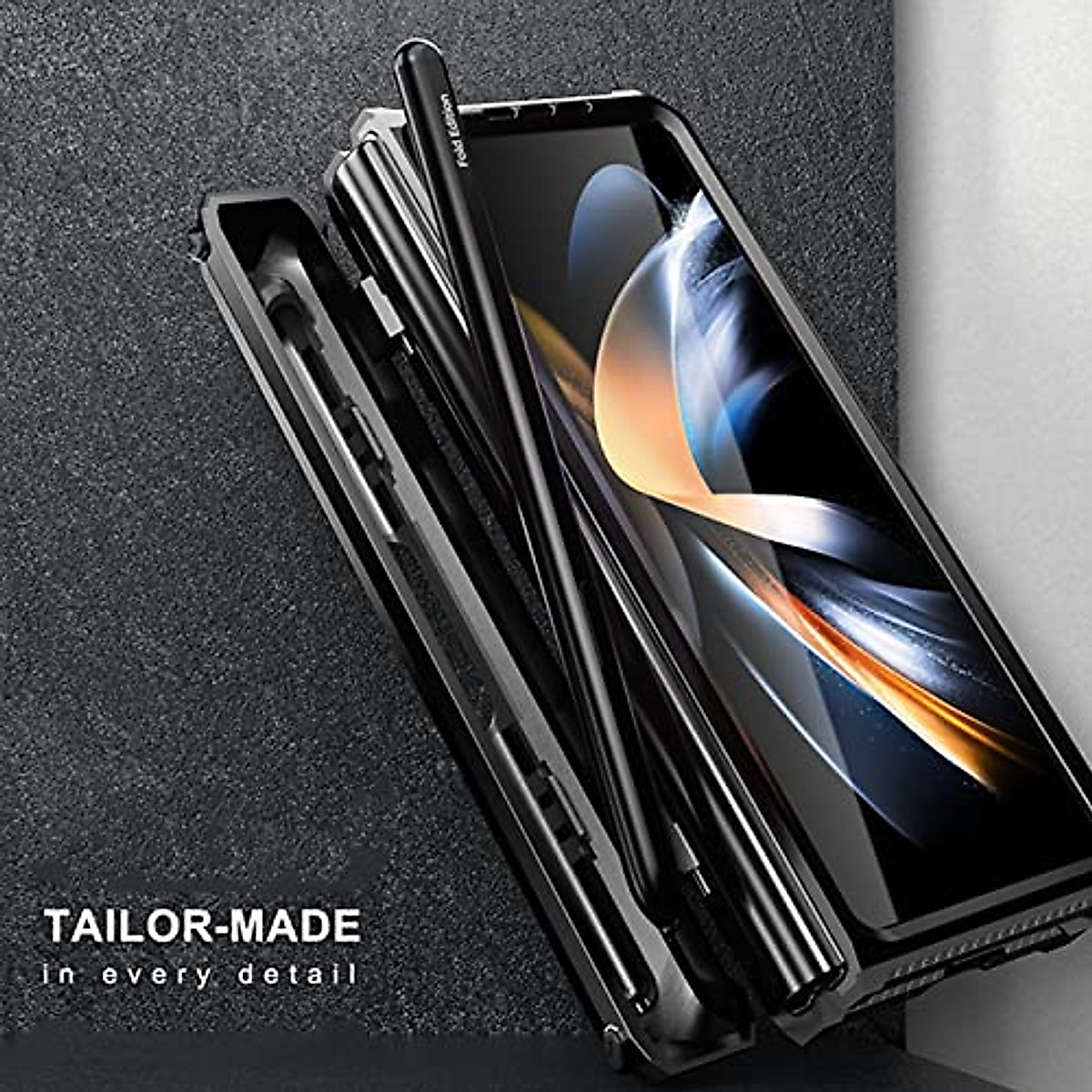 DR.DESIRE for Samsung Galaxy Z Fold 4 Case,Android Rugged Armor Pro Full Body Protection Cover with S Pen Holder Screen Protector and Stand Black