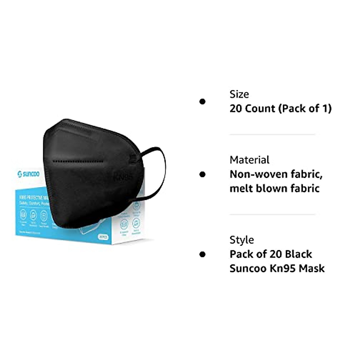 SUNCOO Protective KN95 Face Mask - 20 Pack, 5 Layers Cup Dust Filter Cover Against PM2.5 Dust, Smoke and Haze-Proof, Designed for Men, Women, Essential Workers - Black