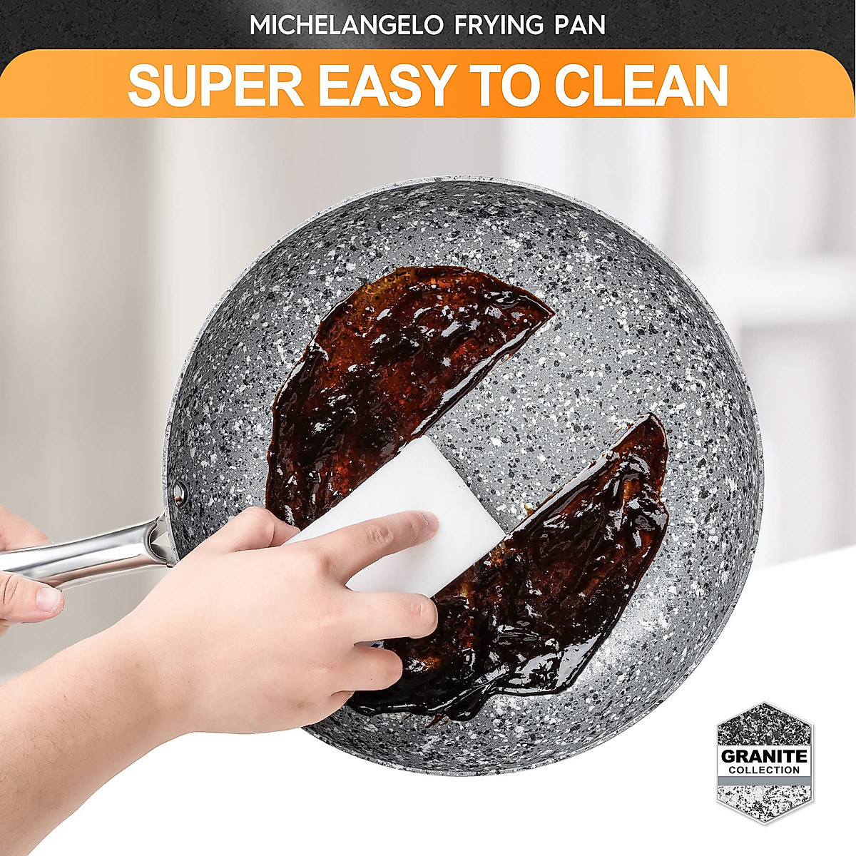 MICHELANGELO Stone Frying Pans Set 10 Inch & 12 Inch, Nonstick Frying Pans with 100% APEO & PFOA-Free Stone Non Stick Coating, Granite Skillet Set, Nonstick Skillets 2 Pcs