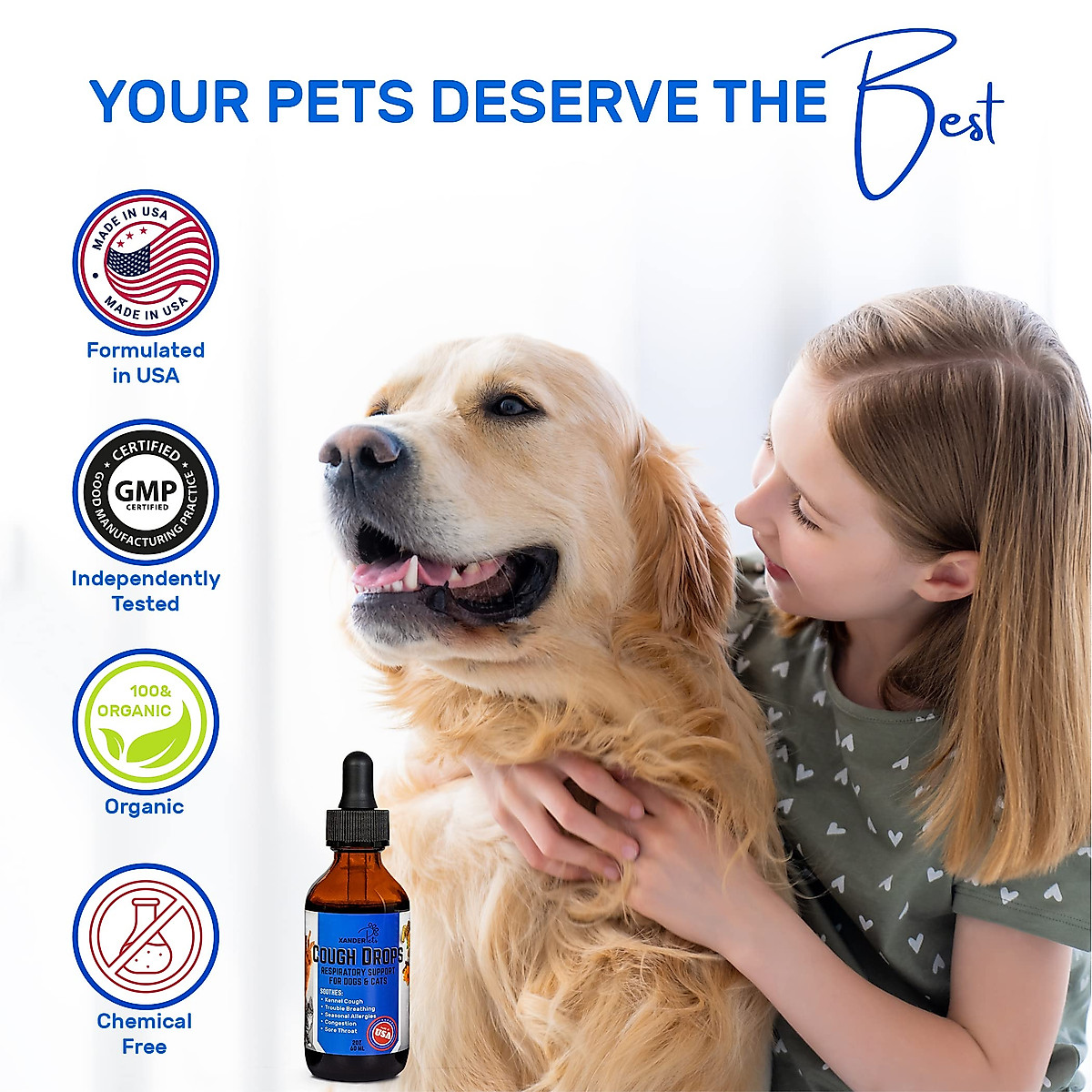 Dog Cough Treatment - Kennel Cough Treatment - Dog Allergy Relief - Itch Relief - Wet & Dry Cough Suppressant - for Dogs & Cats - XanderPets USA 1200 Drops