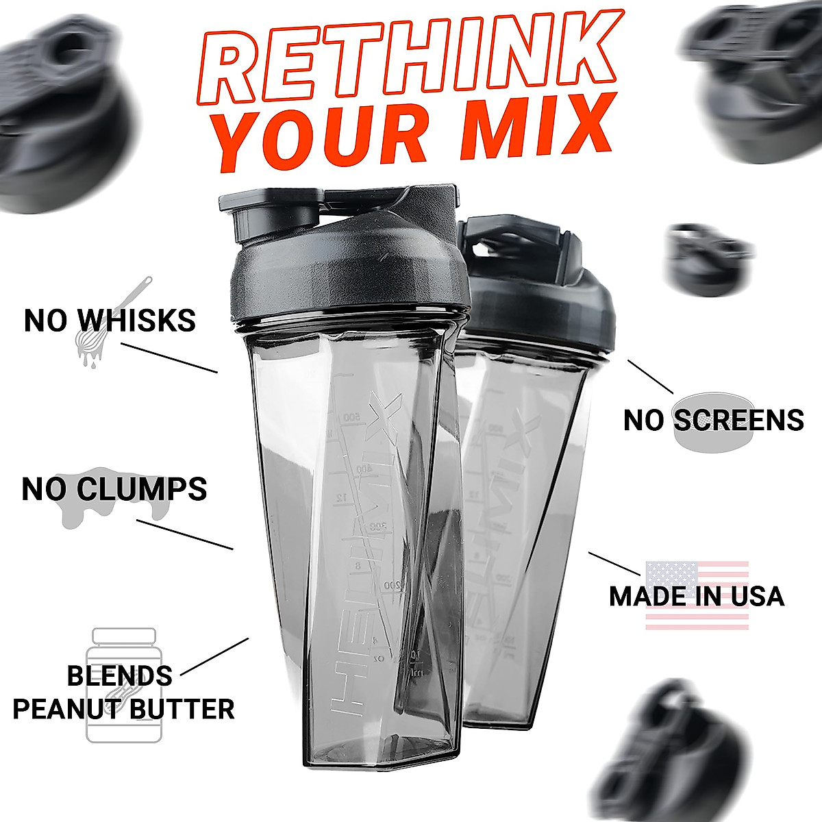 HELIMIX 2.0 Vortex Blender Shaker Bottle 28oz | No Blending Ball or Whisk | USA Made | Portable Pre Workout Whey Protein Drink Shaker Cup | Mixes Cocktails Smoothies Shakes | Dishwasher Safe