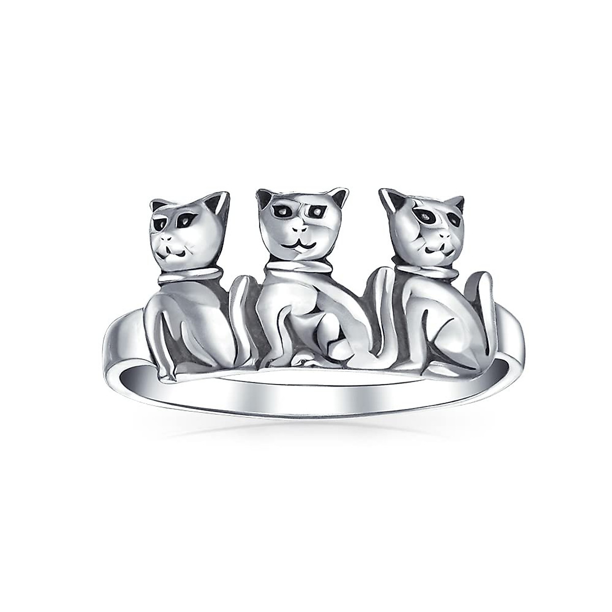 BFF Friendship Three Best Friends Family Kitten Cat Ring Band For Teen For Women .925 Sterling Silver Ring