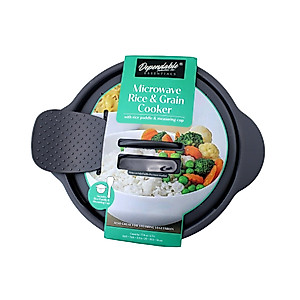 Dependable Industries Inc. Essentials Multi Use Microwave Rice and Grain Cooker Vegetable Steamer with Mixing Serving Paddle and Measuring Cup BPA Free 2.7L