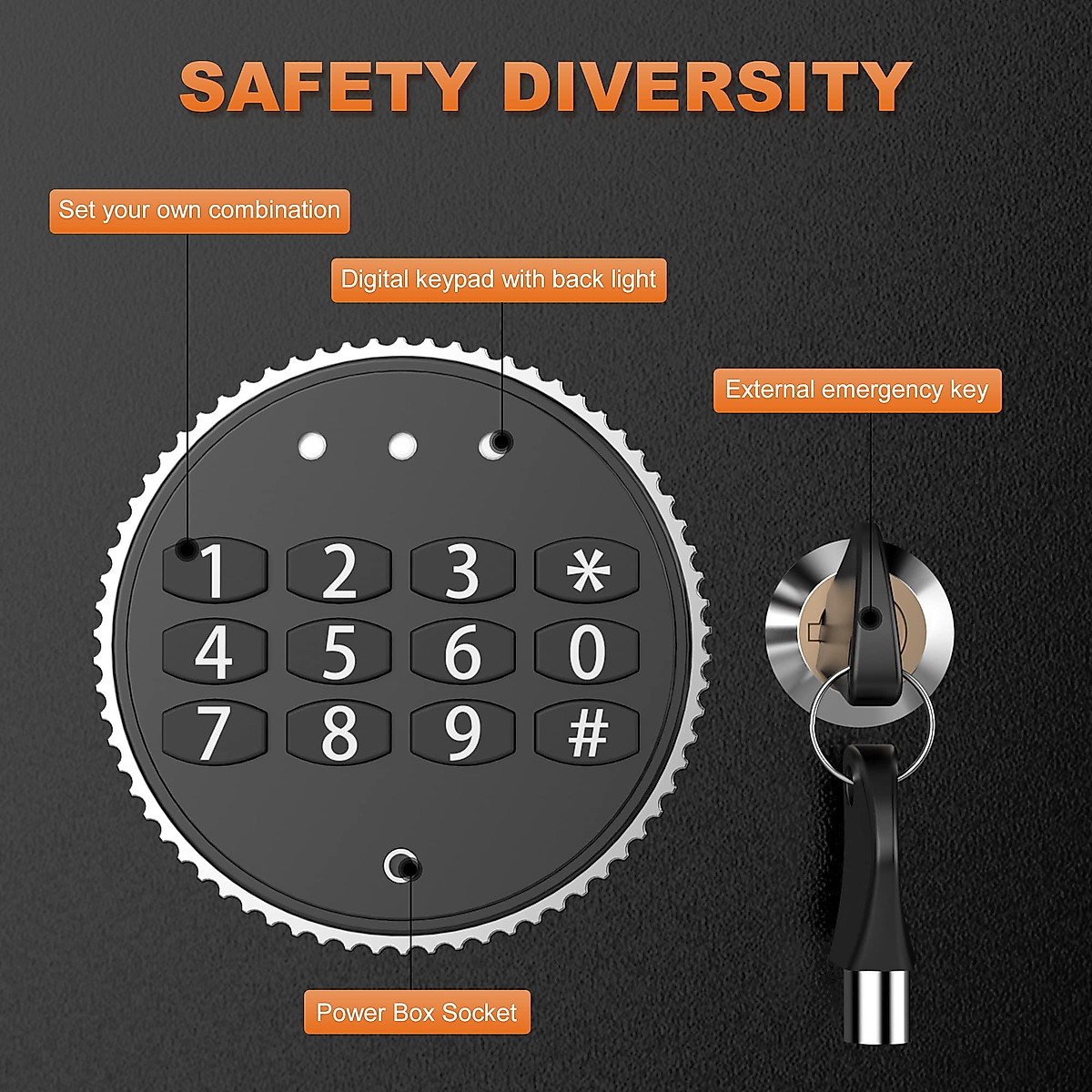 WASJOYE Fireproof Cabinet Safe Box, Home Security Safe with Fireproof Lock Case, Money Cabinet Safe Box Safety Key Lock for Home Office Hotel Jewelry Cash Document Passport Storage 2.5 Cubic Feet