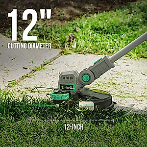 Litheli 20V 12" Cordless String Trimmer & Wheeled Edger, Battery Powered, Automatic Line Feed, 2.0Ah Battery and Charger for Lawn Trimming and Edging