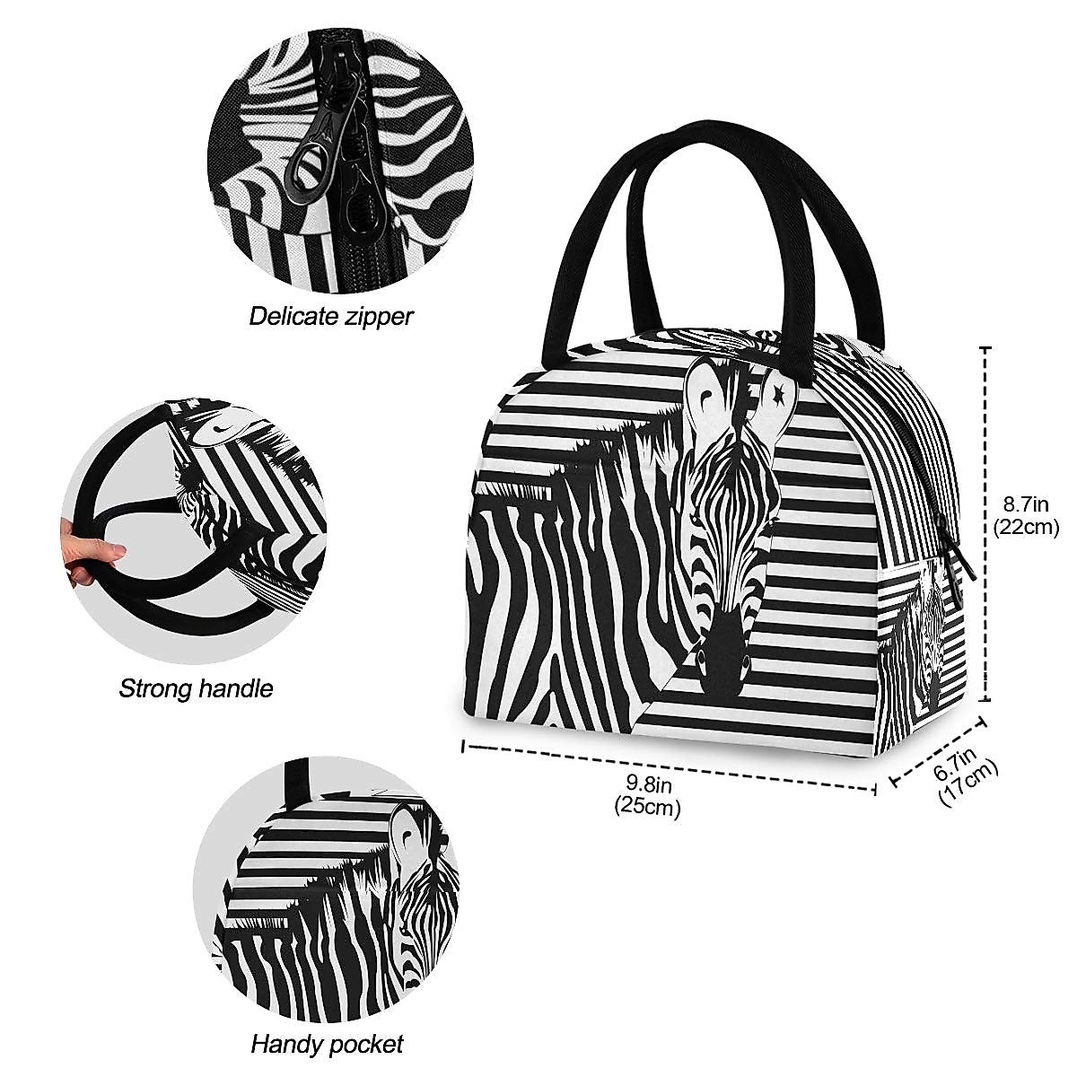 Lunch Bag Animal Zebra Lunchbox for Women Girls Reusable Insulated Cooler Tote Bag Lunch Box Organizer for Kids Boys Adult School Office Picnic