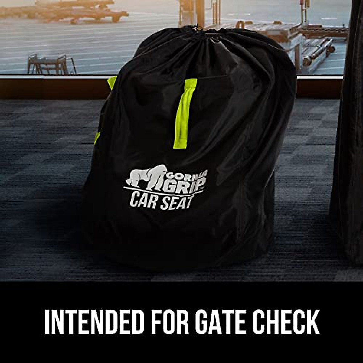 Gorilla Grip Car Seat Travel Bag, Water Dirt and Tear Resistant, Easy Carry Padded Backpack Covers for Airplane, Gate Check Bags Infant Booster Convertible Carseat Plane Cover, Fluorescent