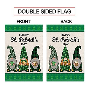 EDDERT St Patrick's Day Garden Flag Gnome Shamrock 18 x 12 Inch Yard Flag Irish Green Shamrock Garden Flag Double Sided Decorative Garden Flag for St. Patrick's Day Outdoor Decoration