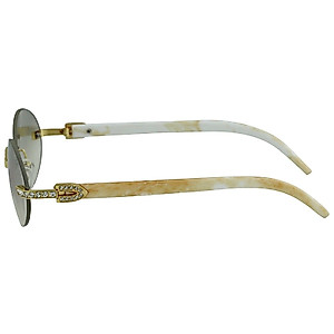FLAWLESS EYEWEAR Retro Wood Buffs Vintage Style Gangster Rimless Clear Lens Oval Eye Glasses (Diamond Gold Cream, 55)