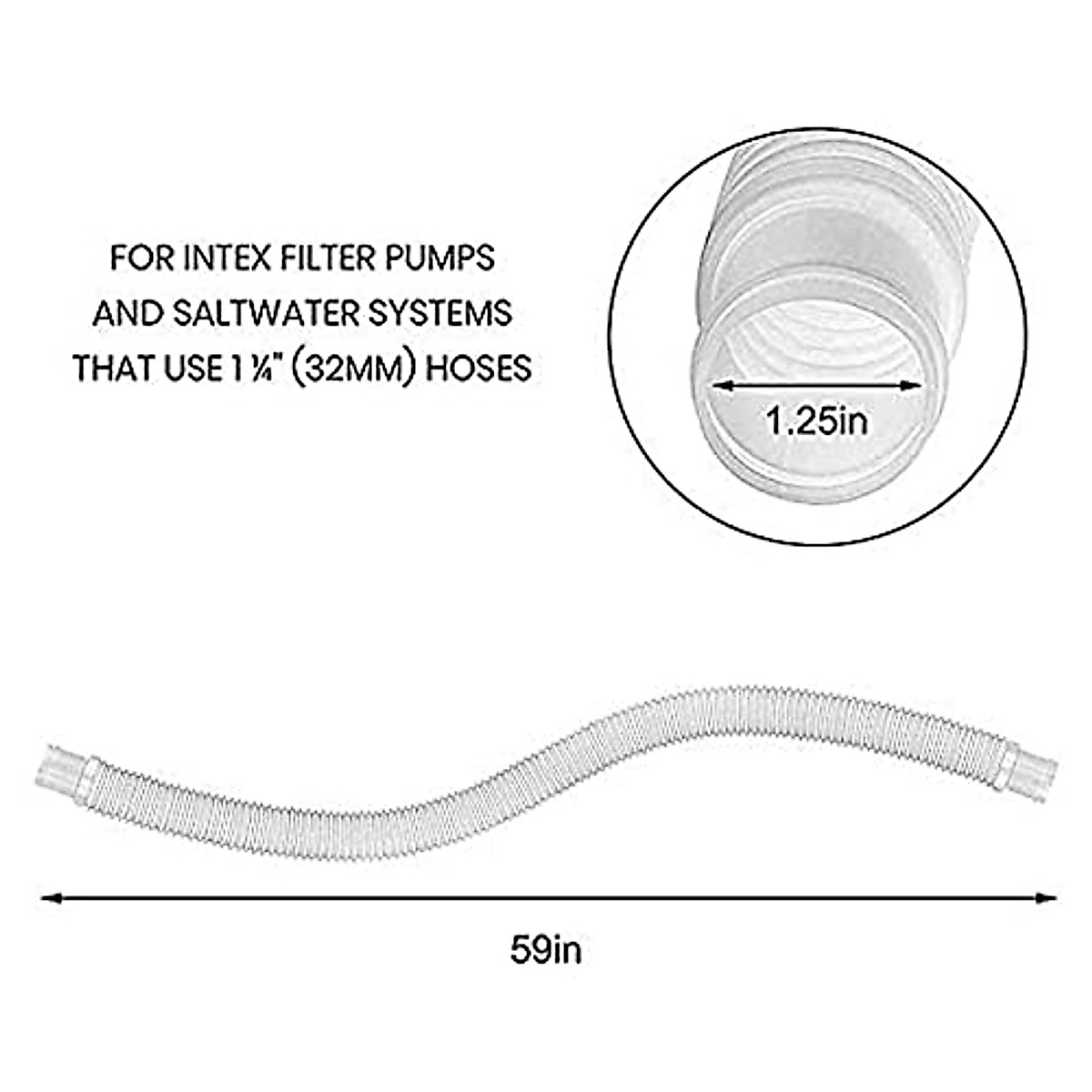 Swimming Pool Replacement Hose, Replacement Hose for Above Ground Pools, Filter Pump Hose 1.25" Diameter for Pump Models（330 GPH, 530 GPH, 1,000 GPH） (2PCS)…