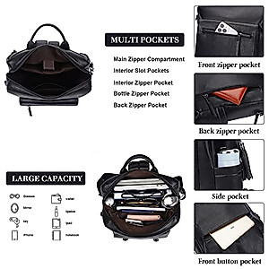 Caitina Backpack Purse for Women Leather Backpack Purse Travel Backpack Fashion Designer Ladies Shoulder Bags With Wristlets(Black)