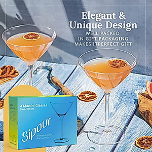 Martini Glasses Set of 4 (9 oz) – Cocktails Glass for Any Drink – Elegant Cocktail Glasses for Hosting Parties – Hand-Blown Crystal Martini Glasses – Give a Fancy Martini Set Gift