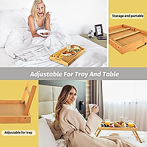 ANALIM Bed Tray Table with Folding Legs, Bamboo Breakfast Tray with Handles for Bed, Sofa, Eating, Working, Foldable Laptop Desk Food Snack Tray Serving Tray