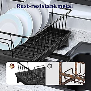 Aonee Dish Drying Rack, Dish Rack with Drainboard, Cutlery Holder, Rust-Proof Metal Dish Racks for Kitchen Counter