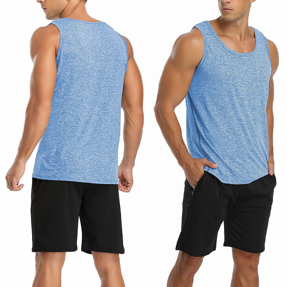 Babioboa Men's Workout Tank Tops 2 Packs Quick Dry Shirts Sleeveless Lightweight Tank Top Gym Bodybuilding Muscle Tee Pink/Sky Blue