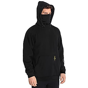 LRD Fleece Hoodie with Mask for Men Built in Gaiter Tactical Fishing Sweatshirt Black - L