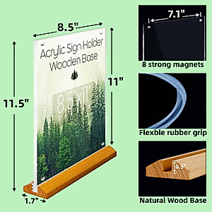 PUJIANG 8.5 x 11 Acrylic Sign Holder with Wood Base 3 Pack,Wood Sign Holder Acrylic Frame Standing Plastic Sign Holder, Double Side Flyer Holder Plexiglass Sign Holder for Store Wedding Front Desk